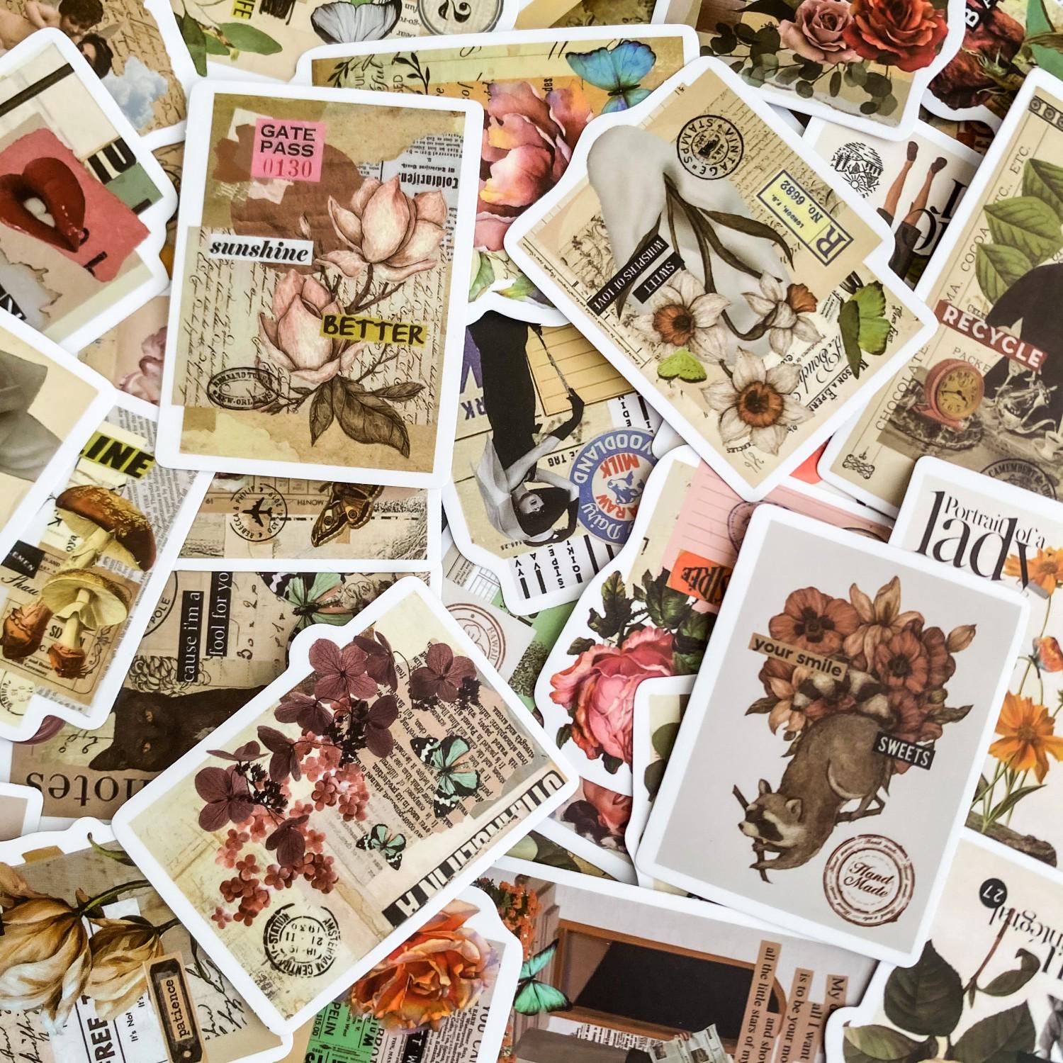 50pcs Retro Stickers, Artistic Vintage Vinyl, Journaling Stickers, Boho ...