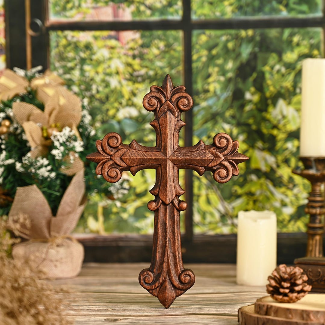 Handcrafted Beech Wood Jesus Cross Wall Hanging - Sacred Religious Home ...