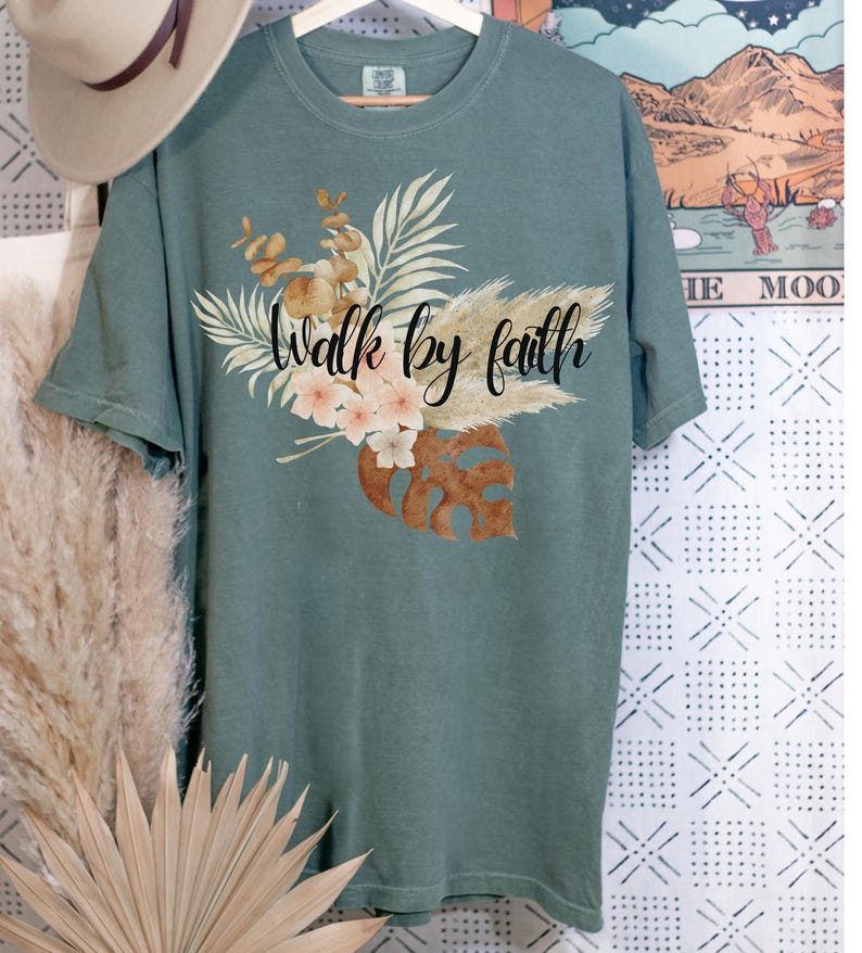 Christian Womens Walk by Faith Boho Graphic Tshirt Walk With Jesus ...