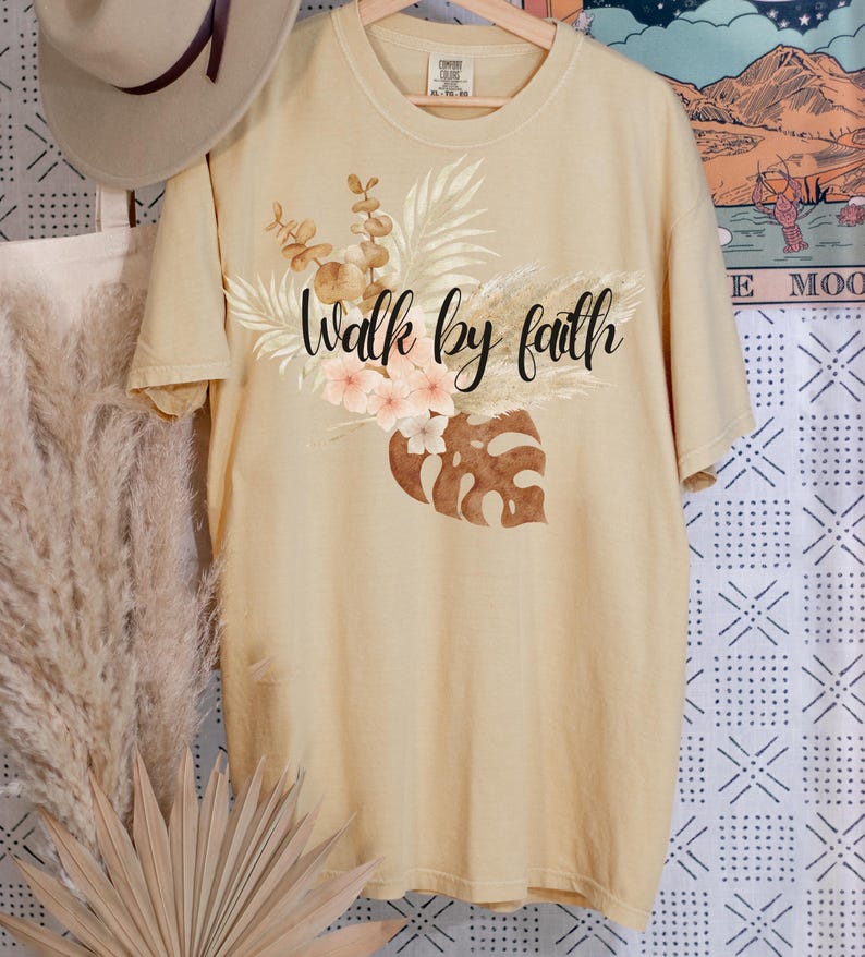 Christian Womens Walk by Faith Boho Graphic Tshirt Walk With Jesus ...