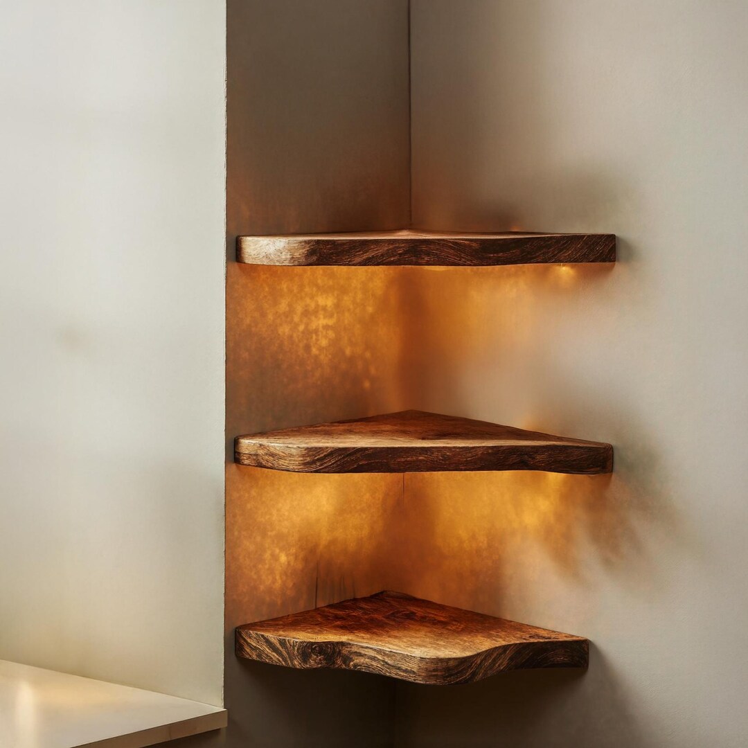 Rustic Live Edge Solid Wood Corner Floating Shelf for Cozy Home Decor ...