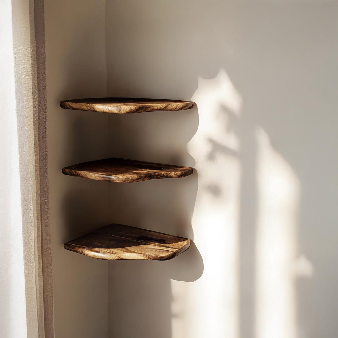 Live Edge Corner Wall Shelf Set for Book Corner Bedroom Living Room ...