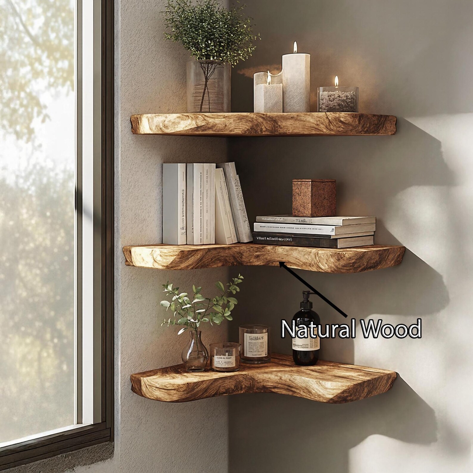 Handcrafted Live Edge Corner Floating Shelves for Kitchen Storage or ...