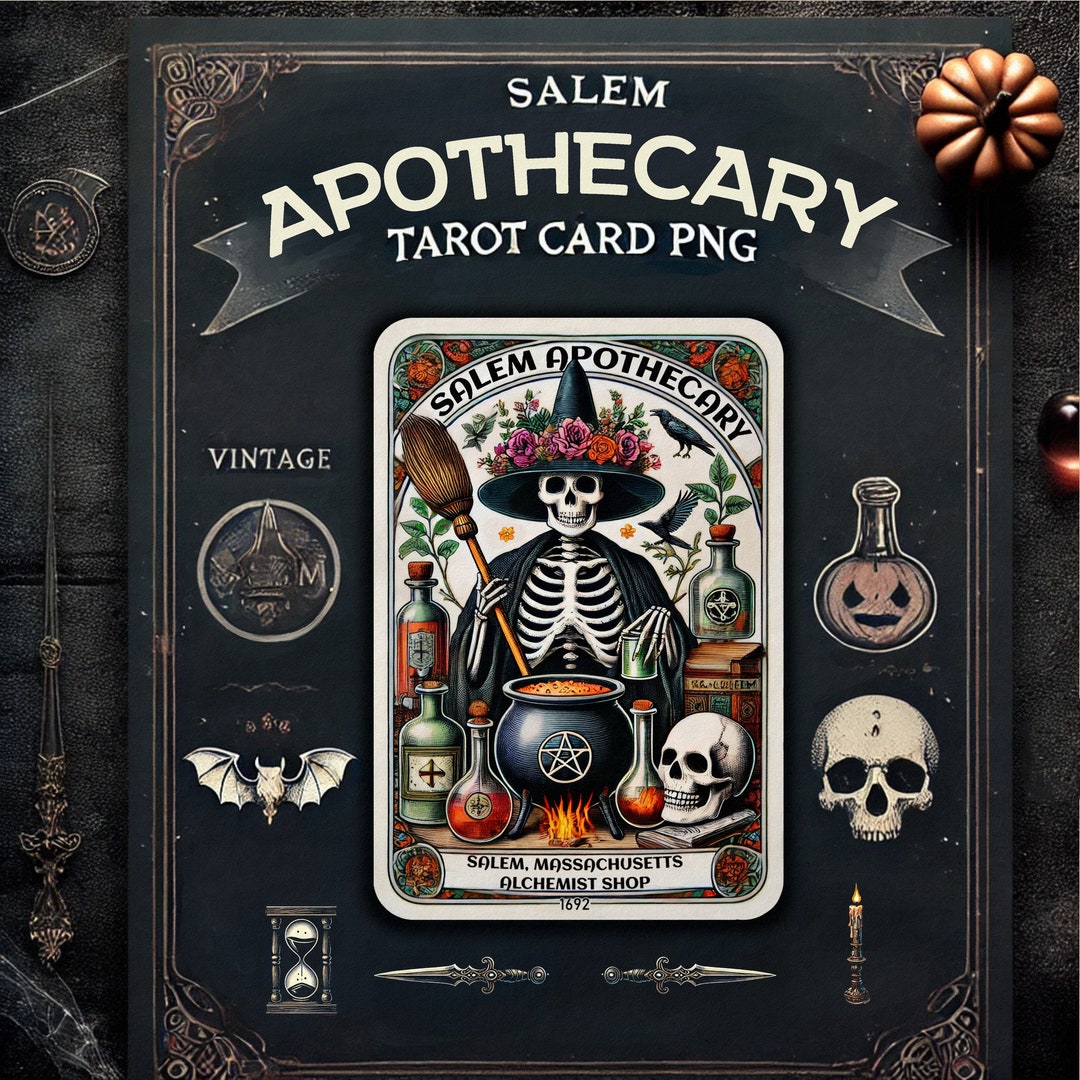 Vintage Salem Apothecary Tarot Card PNG, Witch Skeleton Halloween ...