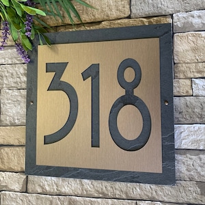 Modern Slate House Number Plaque: 7" Copper/bronze/platinum - Etsy