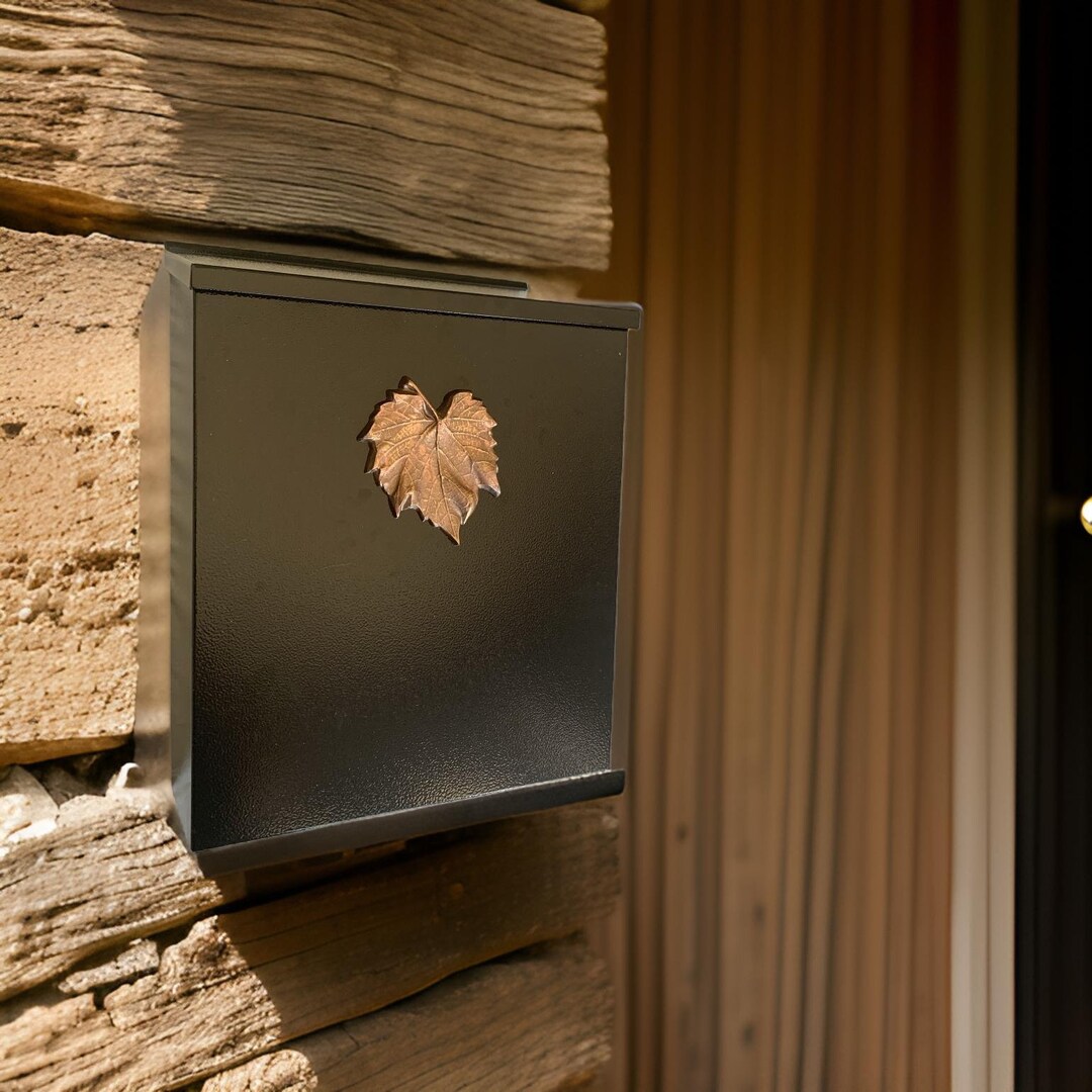 Mailbox Falling Leaf Bronze on Black - Etsy
