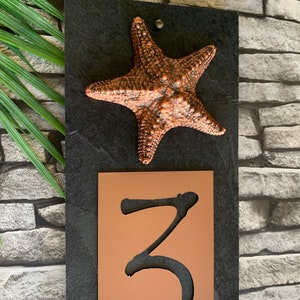 STARFISH House Numbers, Coastal Home Address Plaque, Slate, Vertical ...
