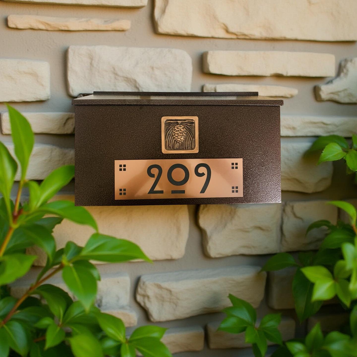 Craftsman Bungalow Large Mailbox, Hammered Bronze With Pinecone and ...