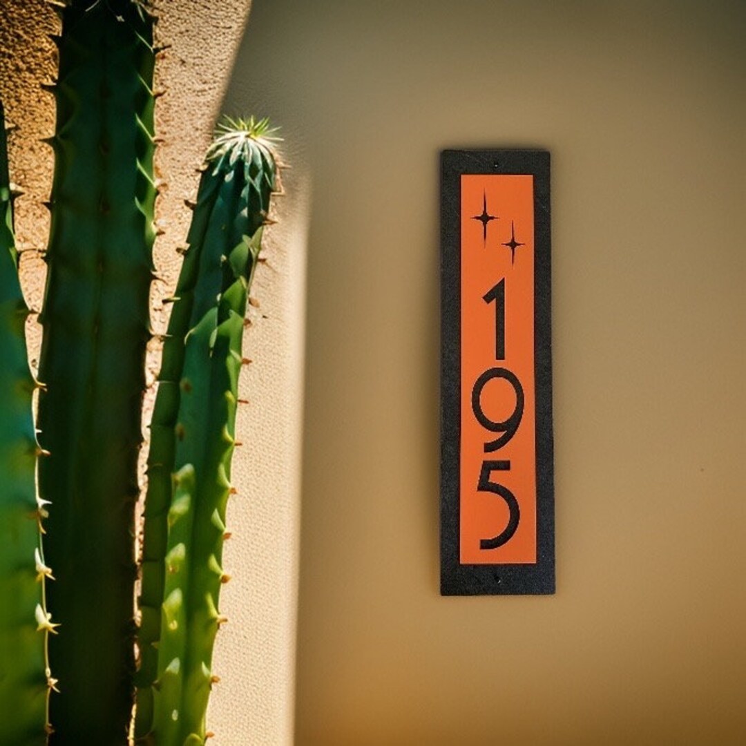 Mid Century Modern Atomic Star Vertical House Numbers, Orange ...