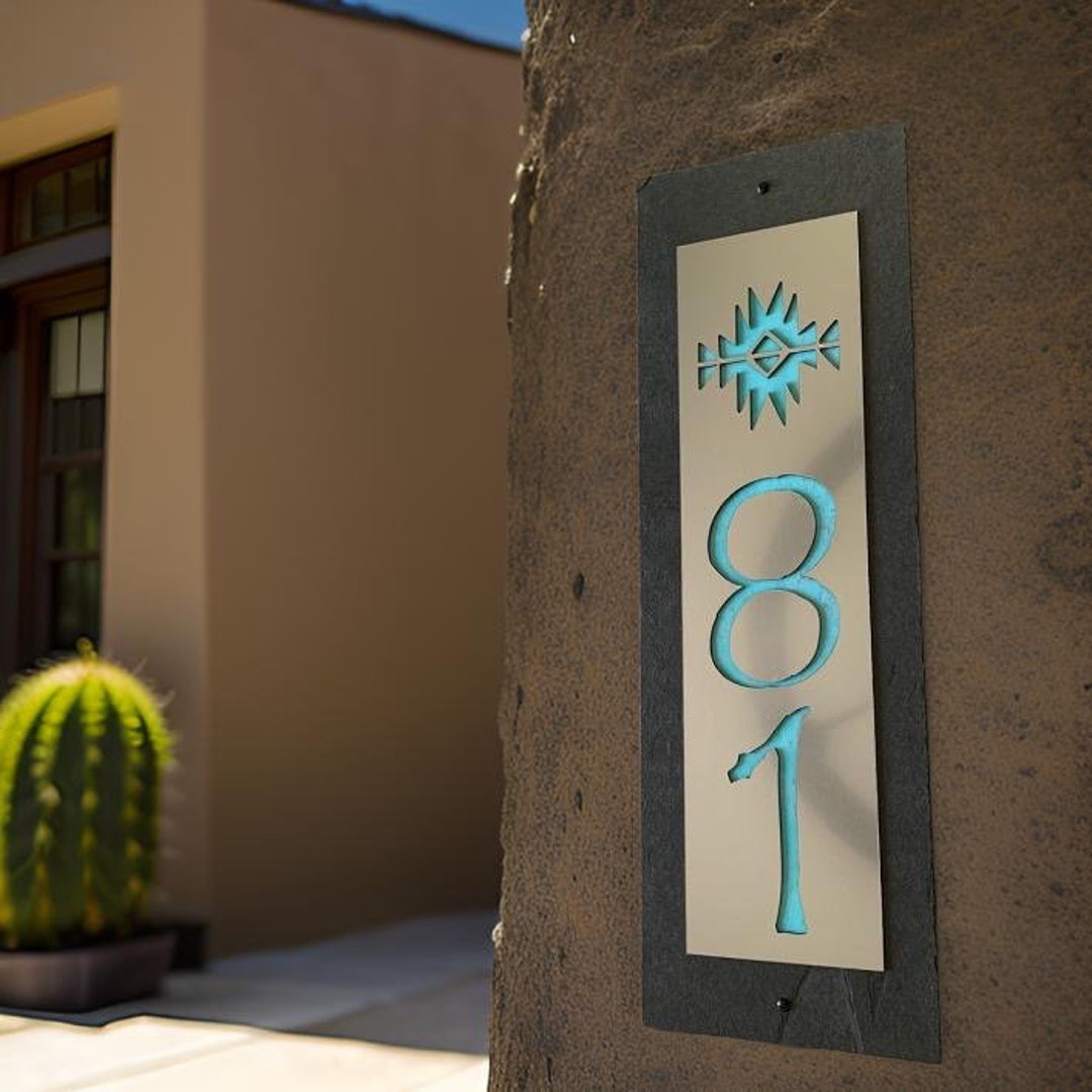 Tribal Southwest Slate House Number Sign: Aqua Blue Address Plaque - Etsy