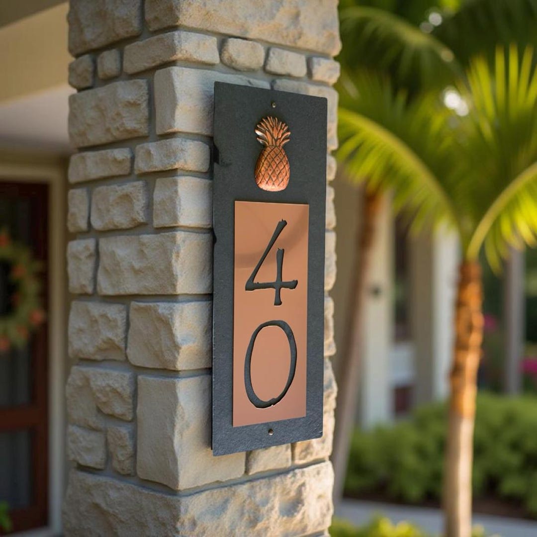 TROPICAL PINEAPPLE House Numbers, Coastal Tropical Vertical Home ...