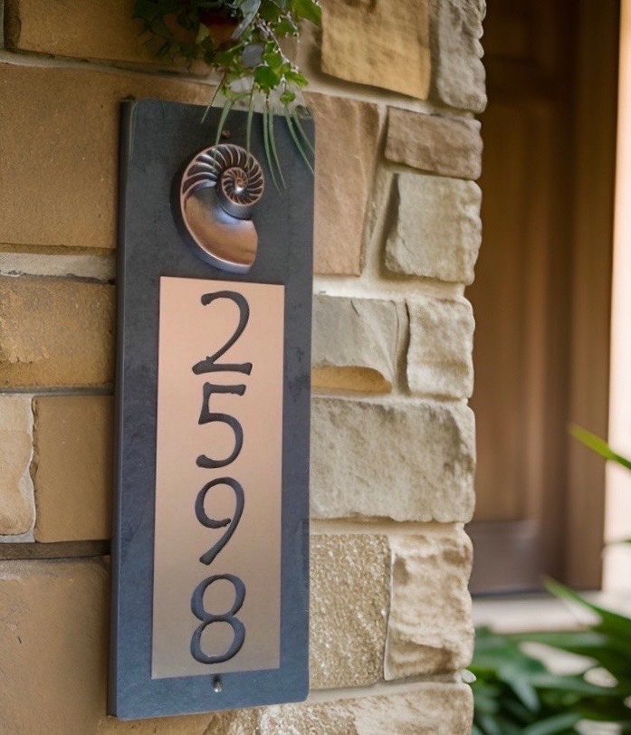 COASTAL Nautilus Shell House Numbers, Home Address Plaque, Copper ...