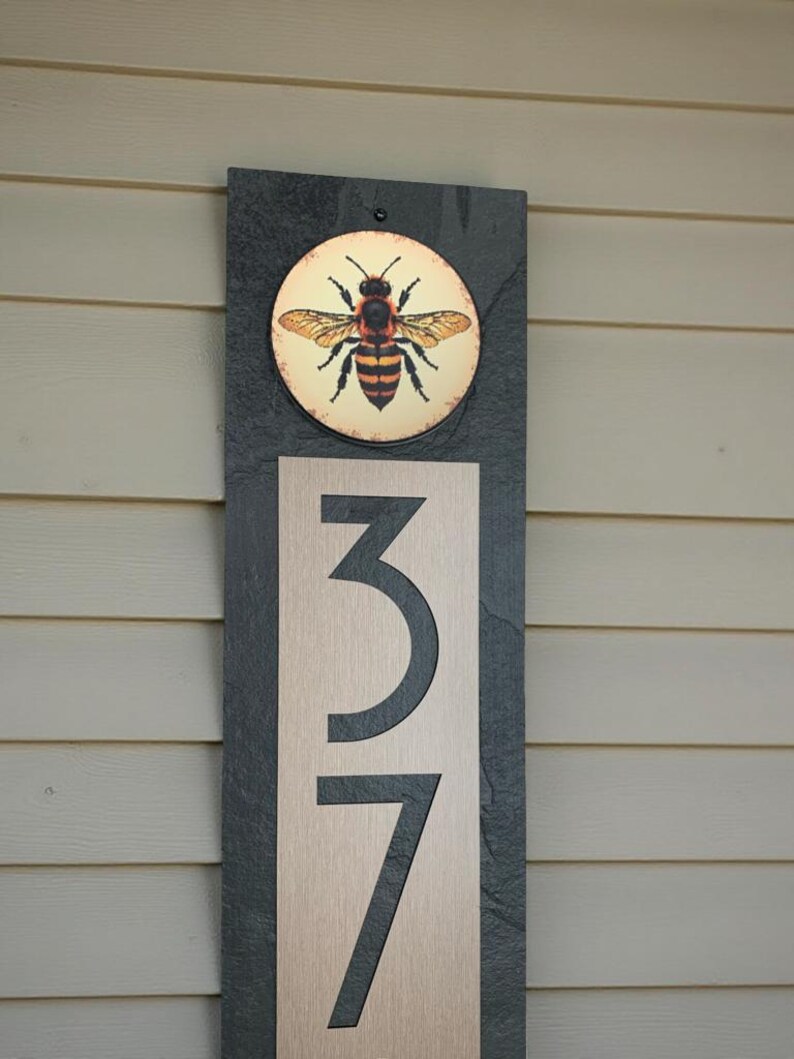 Honey Bee House Numbers, Home Address Plaque, Slate, Vertical Sign - Etsy