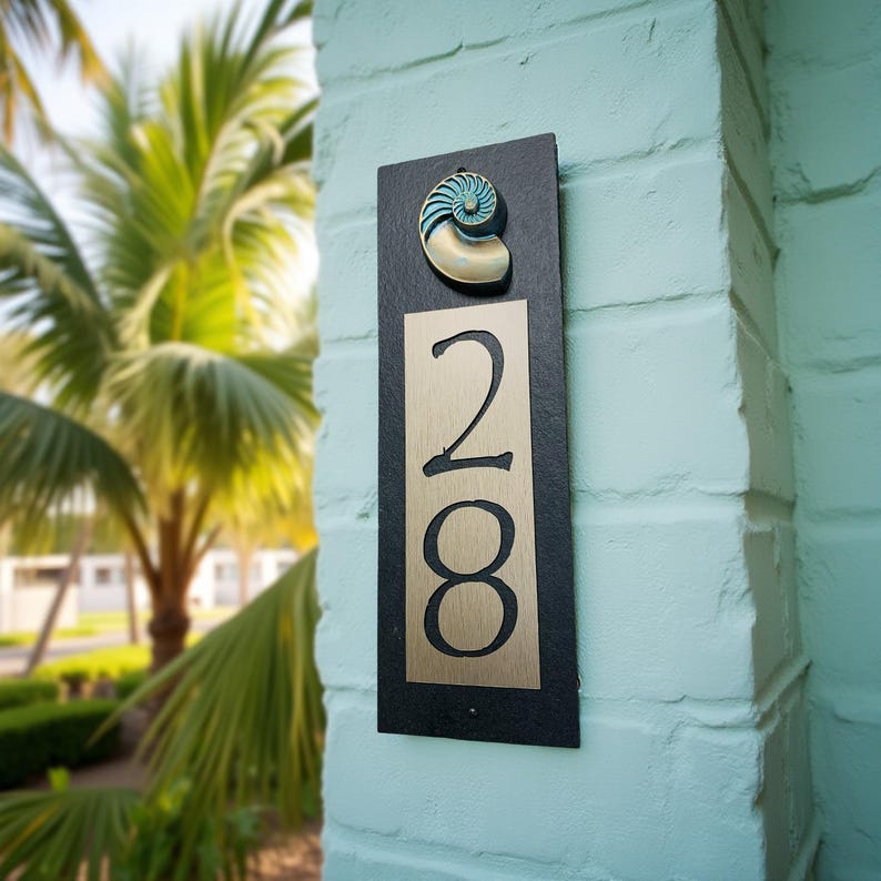 COASTAL, Nautilus Shell,slate, House Numbers, Home Address Plaque ...