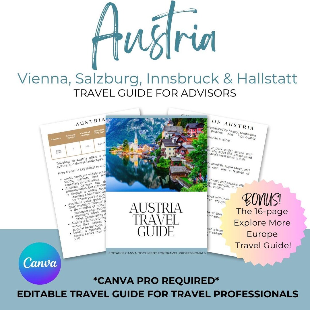 Editable AUSTRIA Travel Guide | Customizable Templates for Vienna ...