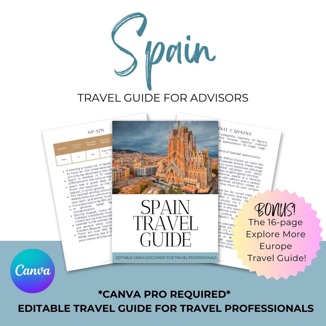 Editable Spain Travel Guide | Customizable Templates for Barcelona ...