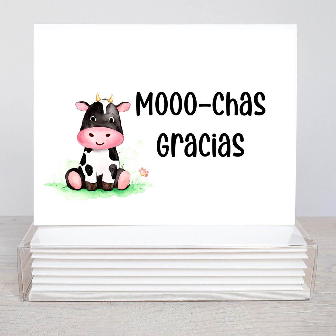 Whimsy Cow Print Thank You Note Card Set | Moo-chas Gracias Note Card ...
