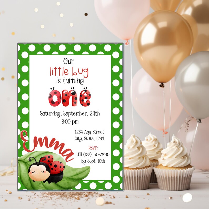 Ladybug First Birthday Invitation Editable Digital Download Cute ...
