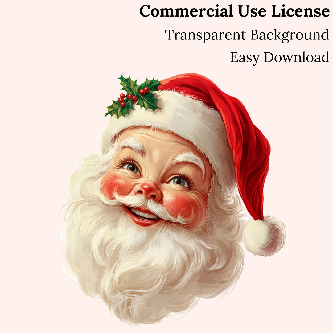 Vintage 1950s Santa Claus PNG Clipart, Retro Christmas Santa, Red Hat ...