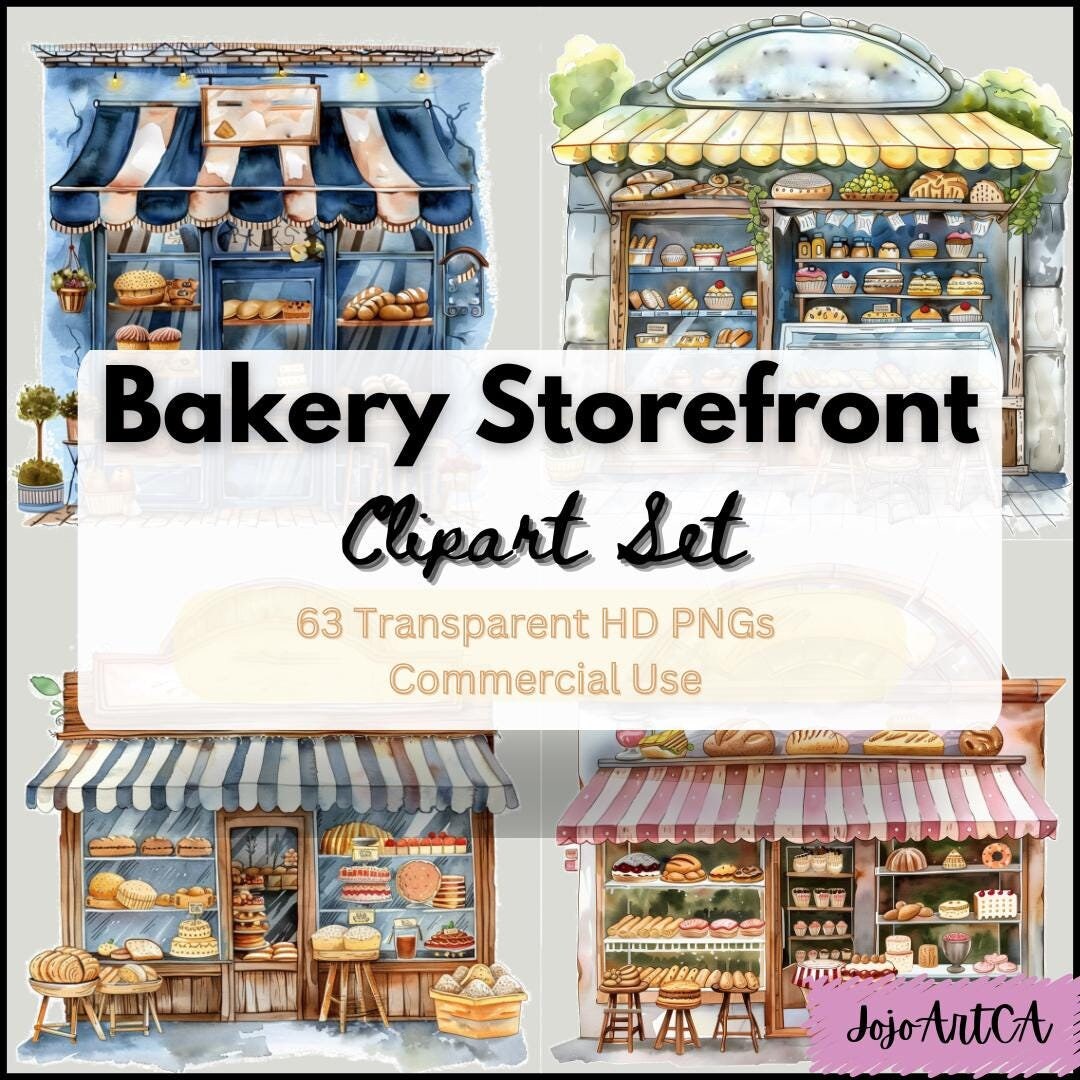 Bakery Storefront Clipart, Watercolor Bakery Clipart, Bread Bakery ...