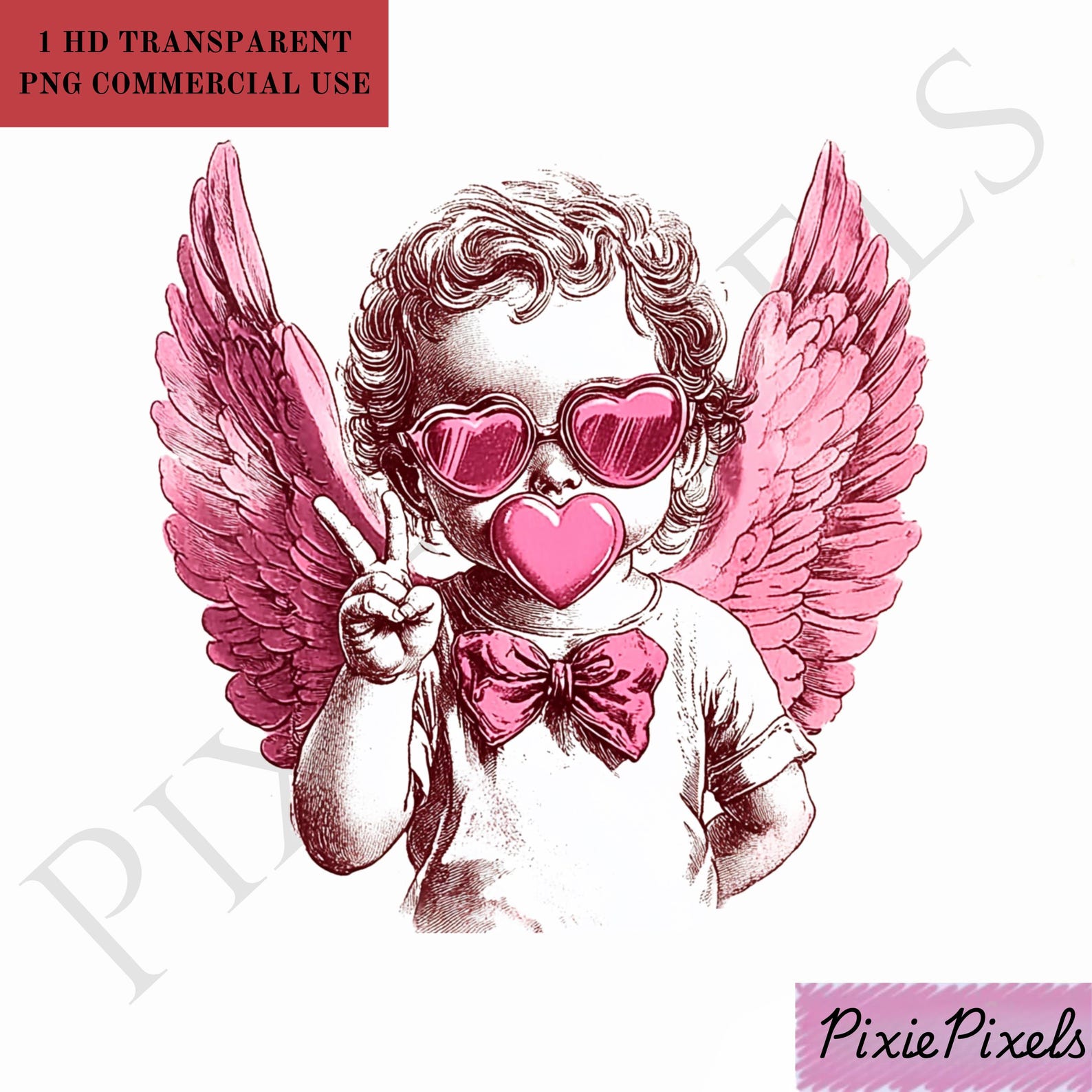 Retro Cupid Valentine Blowing Bubblegum, Vintage Valentines Day PNG ...