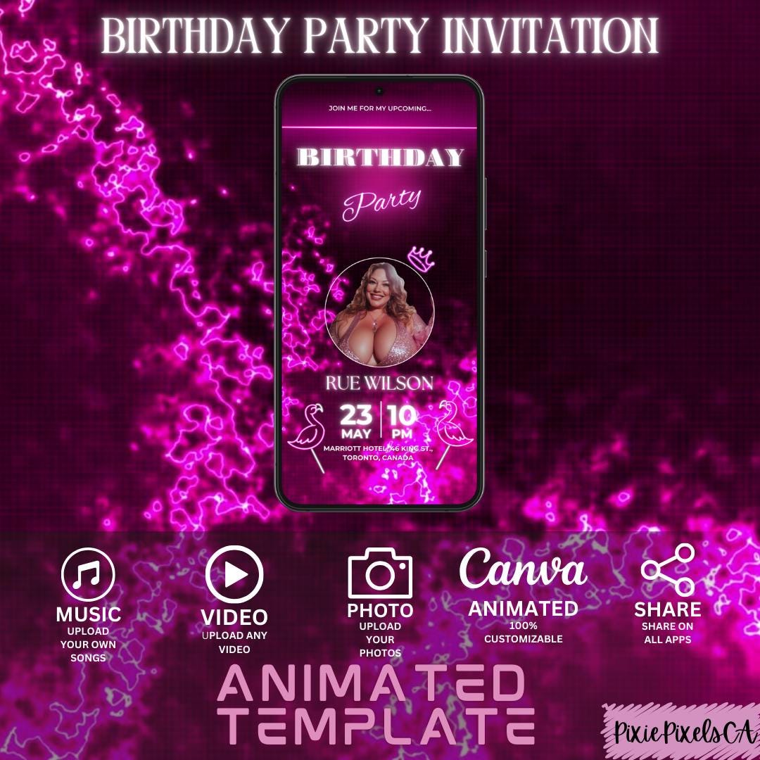 Animated Birthday Party Invitation: Editable Canva Template (digital ...