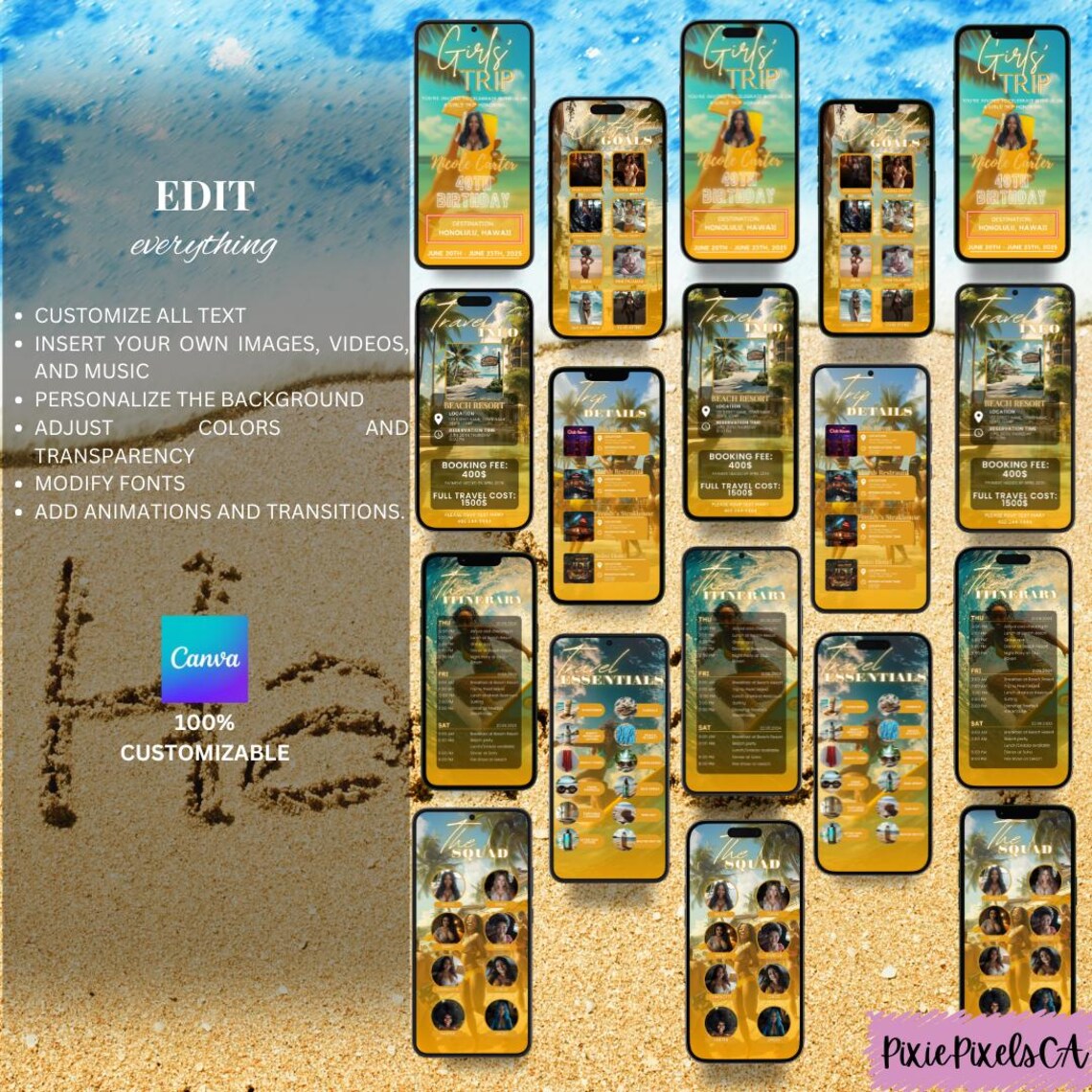Girls Trip Animated Itinerary: Birthday Weekend Canva Template (digital ...