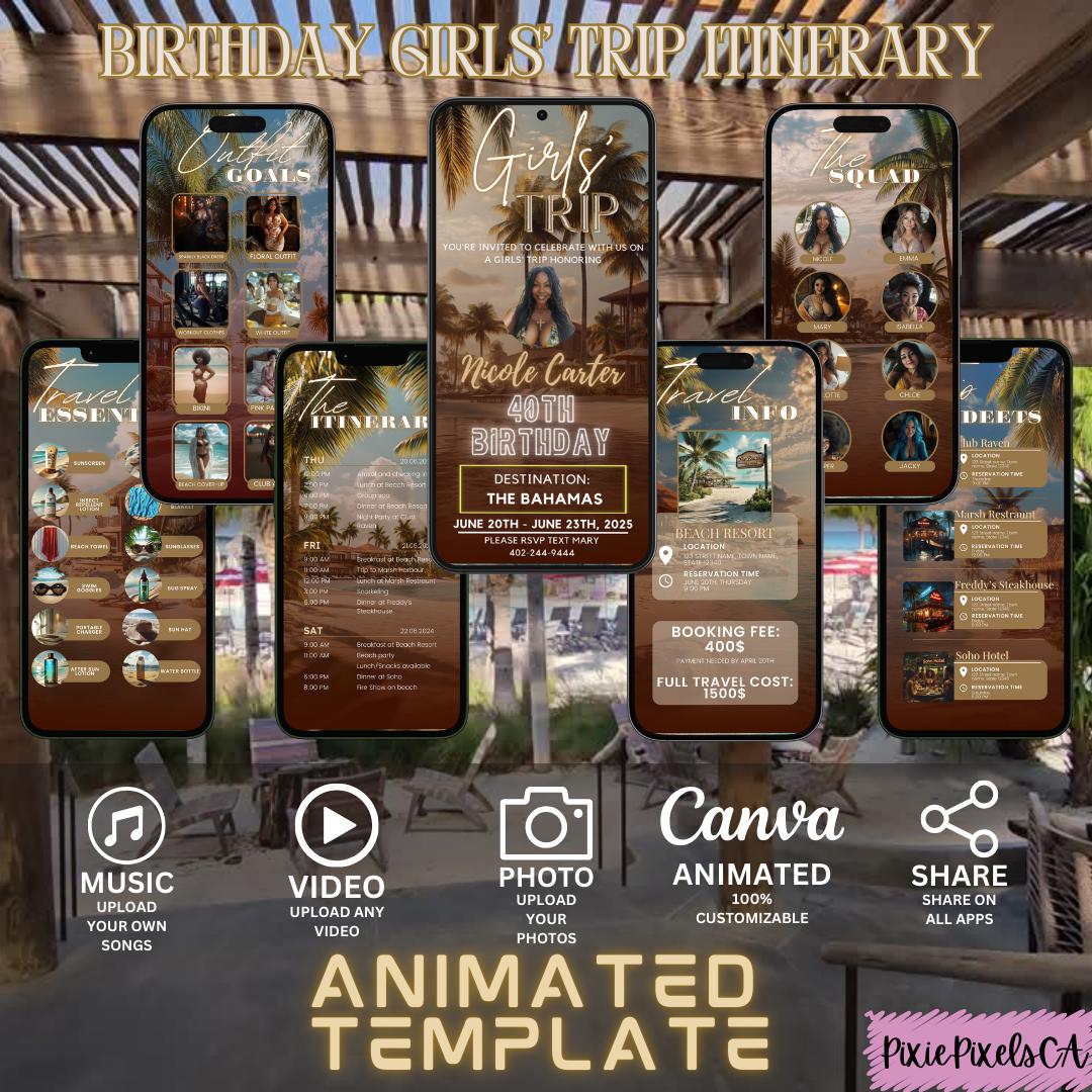 Girls Trip Animated Itinerary: Editable Canva Template (digital ...