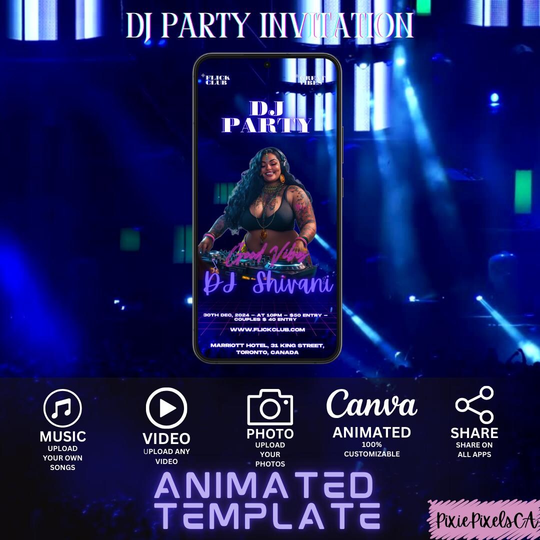 Digital DJ Party Invitation, Birthday Itinerary, Music DJ Party Invite ...