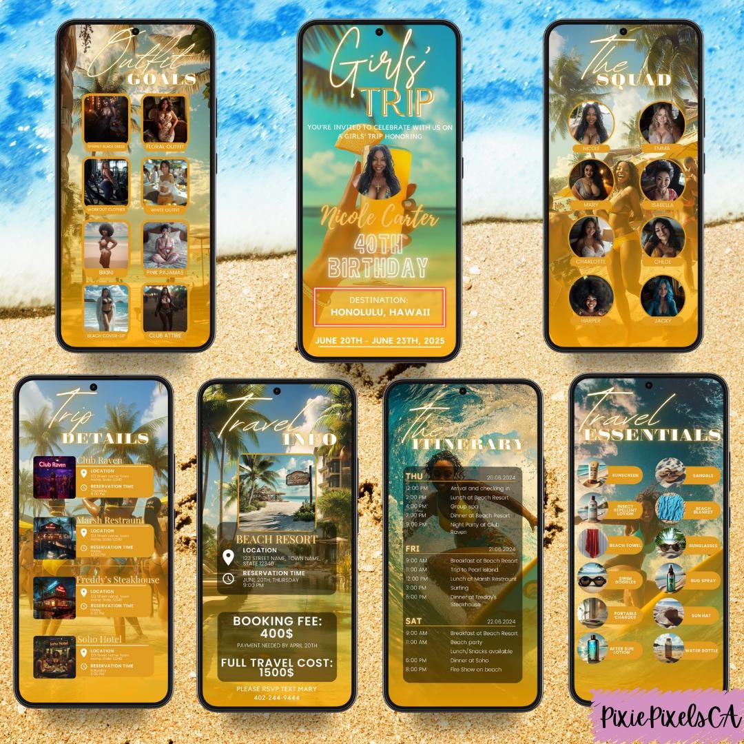 Girls Trip Animated Itinerary: Birthday Weekend Canva Template (digital ...