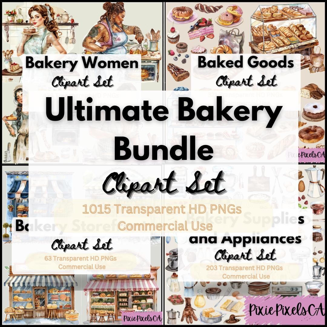Ultimate Bakery Clipart Bundle, Watercolor Bakery Clipart, Bakery Women ...