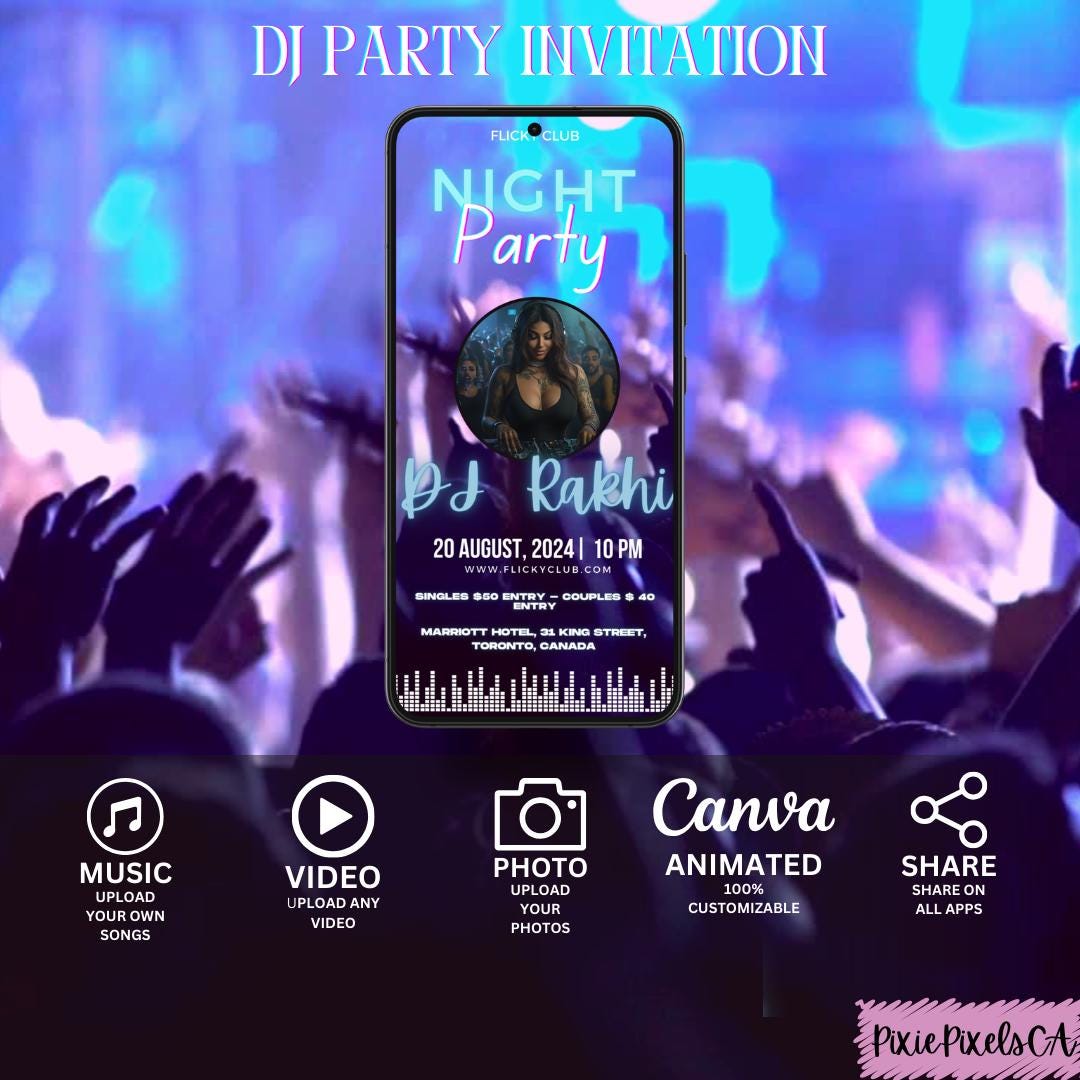 Digital DJ Party Invitation, Birthday Itinerary, Music DJ Party Invite ...