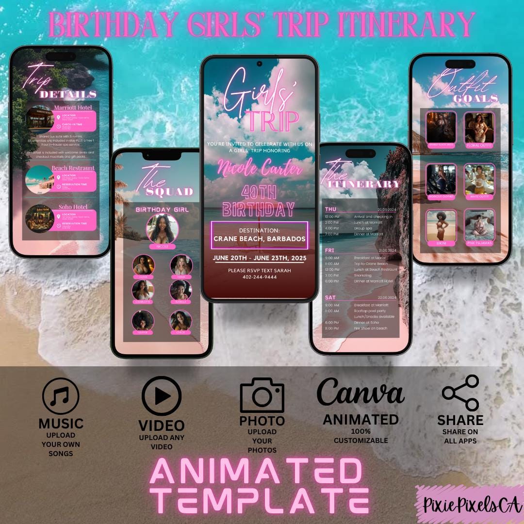 Girls Trip Itinerary: Animated Birthday Weekend Template (digital) - Etsy