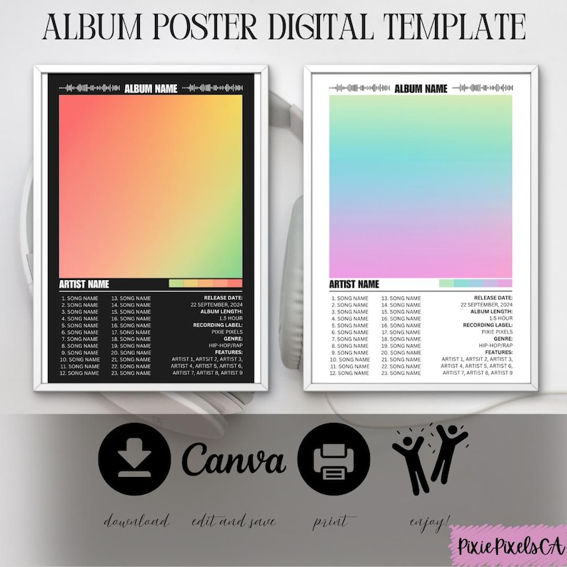 Album Cover Poster Canva Template, Album Poster Canva, Customizable ...