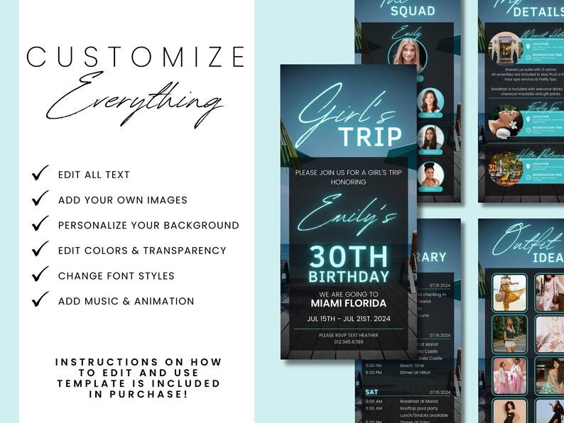 Birthday Weekend Itinerary Template: Girls Trip Canva Invitation ...