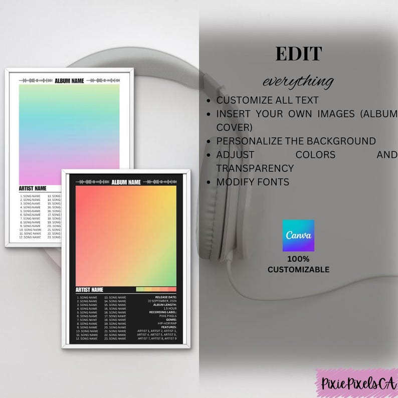 Album Cover Poster Canva Template, Album Poster Canva, Customizable ...