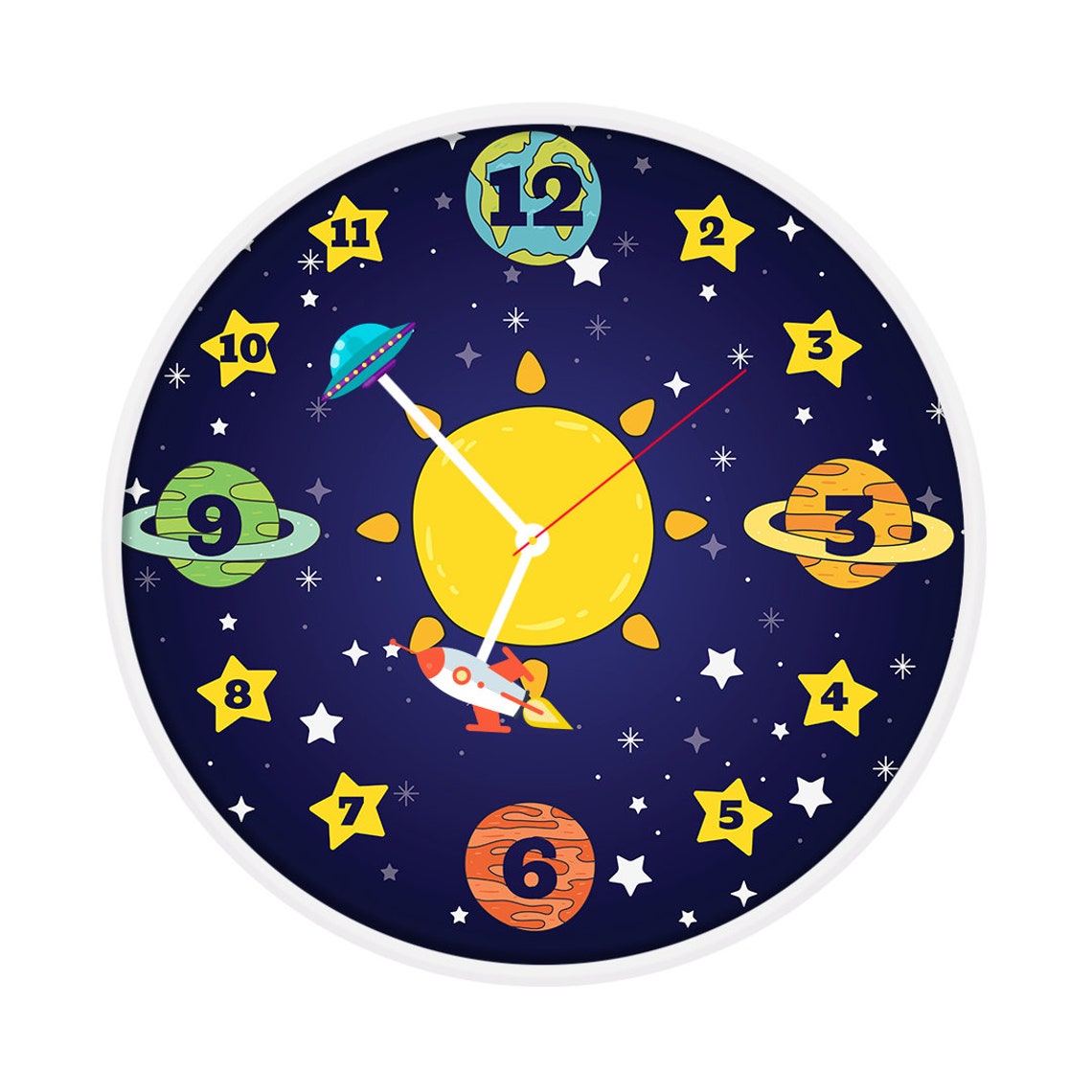 Rocket and Planets Wall Clock, Space Nursery Clock, Astronaut Kids ...