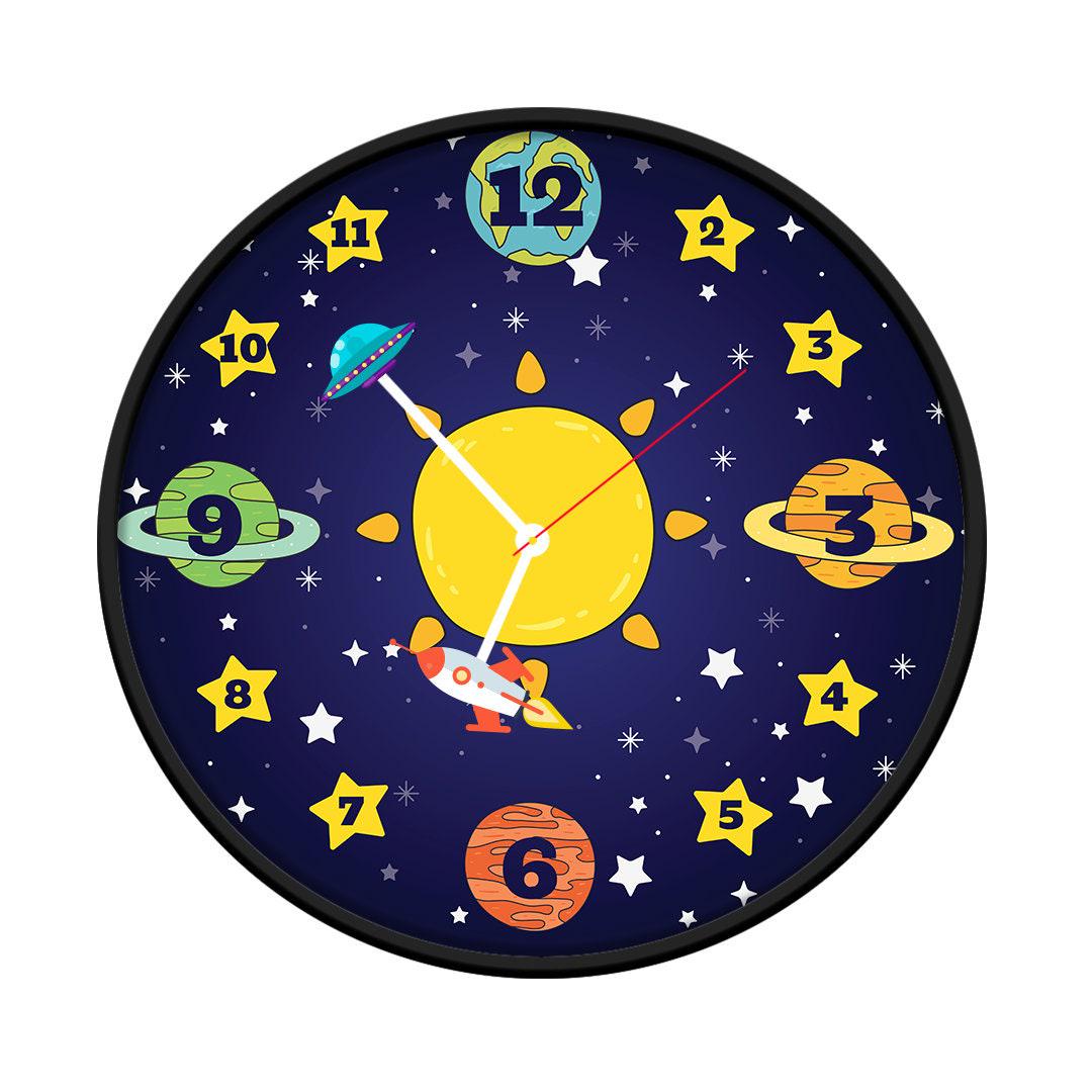 Rocket and Planets Wall Clock Framed in 24in Round Wooden Frame - Etsy