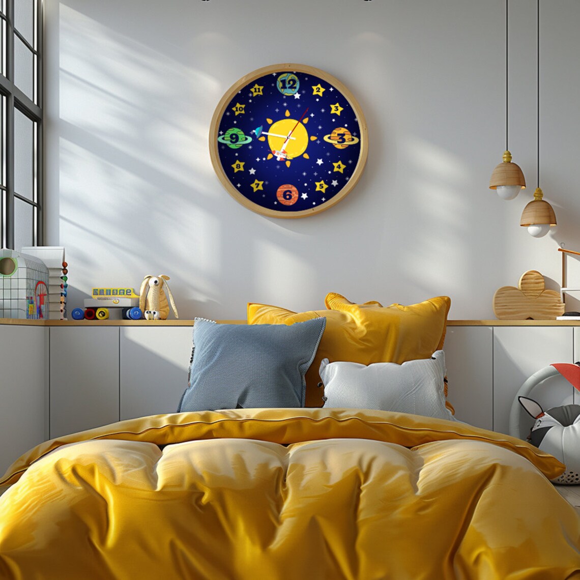 Rocket and Planets Wall Clock, Space Nursery Clock, Astronaut Kids ...