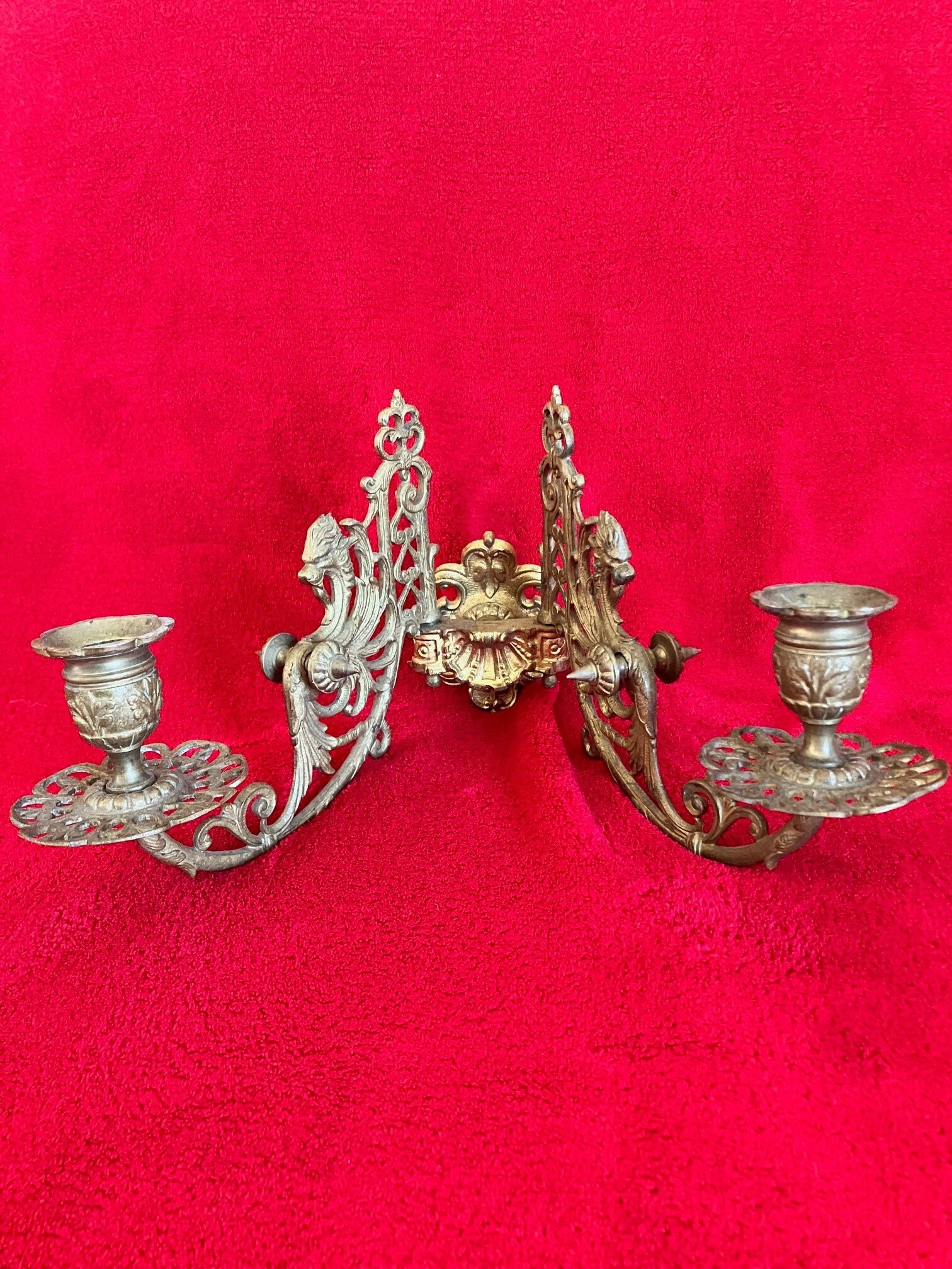 Antique Brass Double Wall Sconce, Medieval Griffin Motif, Original ...