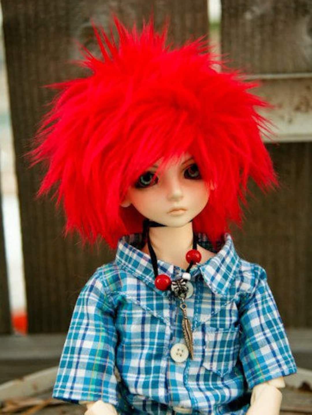 Hidden Dreams™ Puffy Red Color Fur Wig for Abjd Doll Size UNCLE SD MSD ...