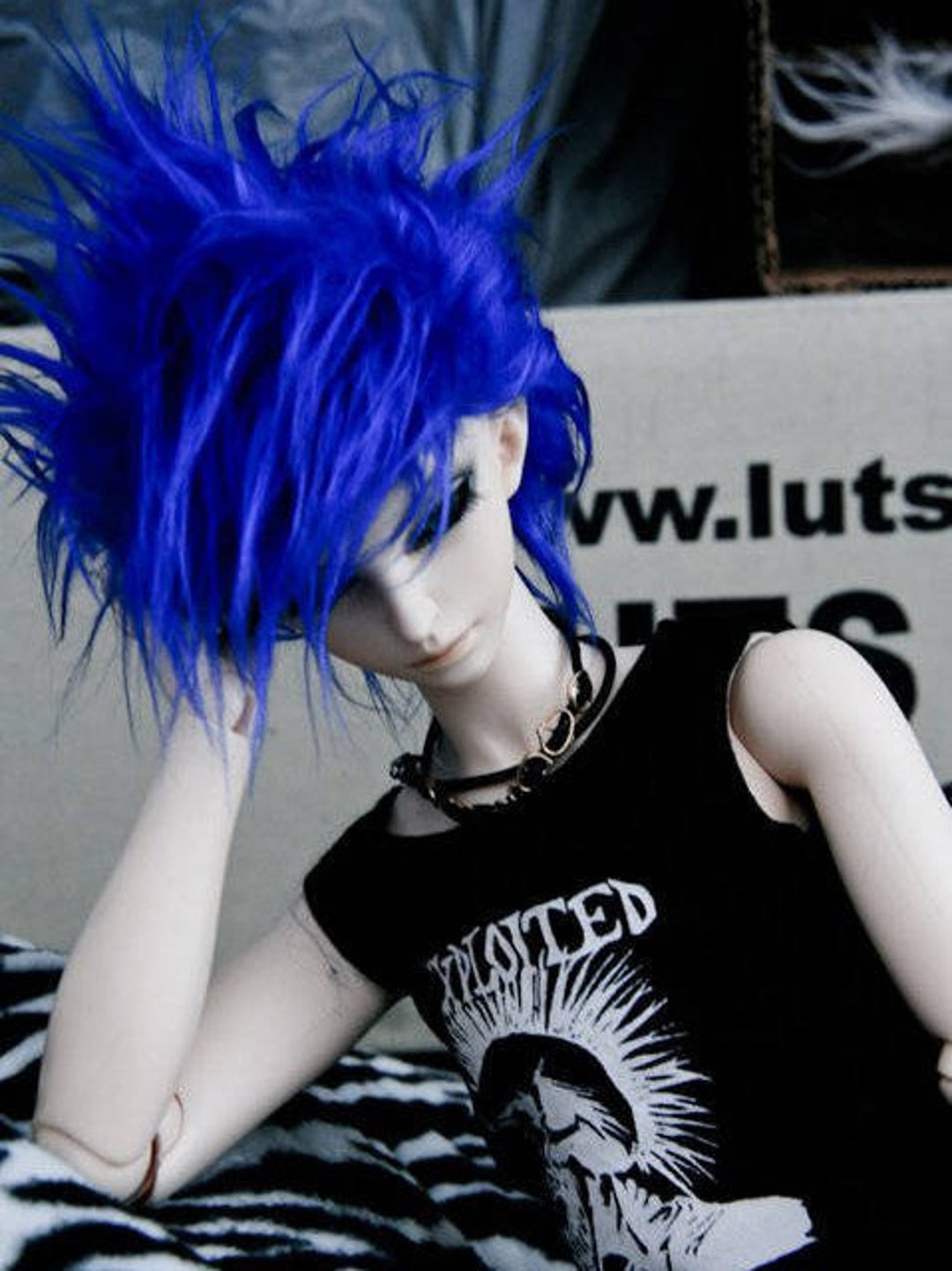 Hidden Dreams™ Electric Blue Color Fur Wig for Abjd Doll Size UNCLE SD ...