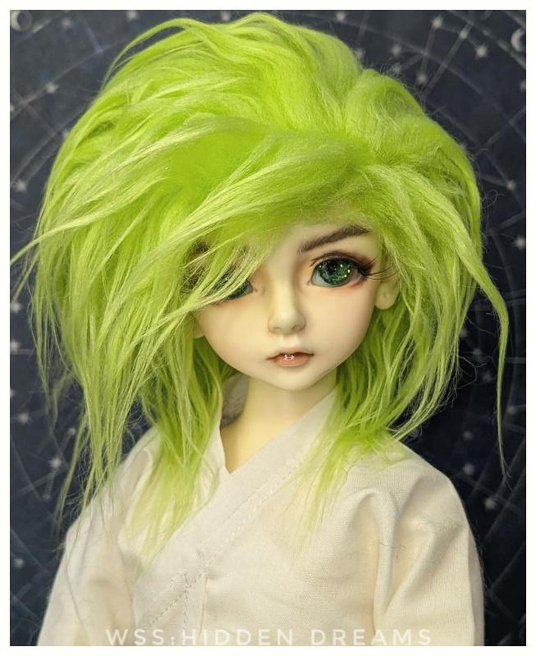 Long Neon Green Color Fur Wig for Dolls Size for BJD Uncle SD MSD Tiny ...