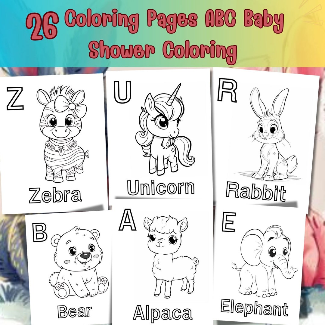 26 Pages ABC Baby Shower Coloring Book, Baby's First ABC Book,adorable ...