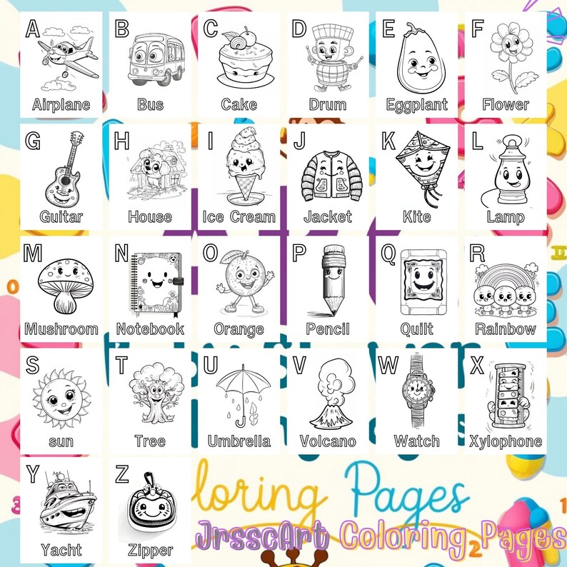 52 Pages ABC Baby Shower Coloring Book, Baby's First ABC Book,adorable ...