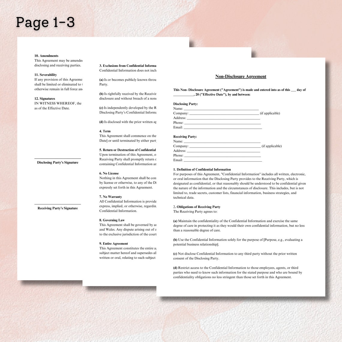 Non-disclosure Agreement - Mircrosoft Word / Google Docs Editable and Printable PDF File - Etsy