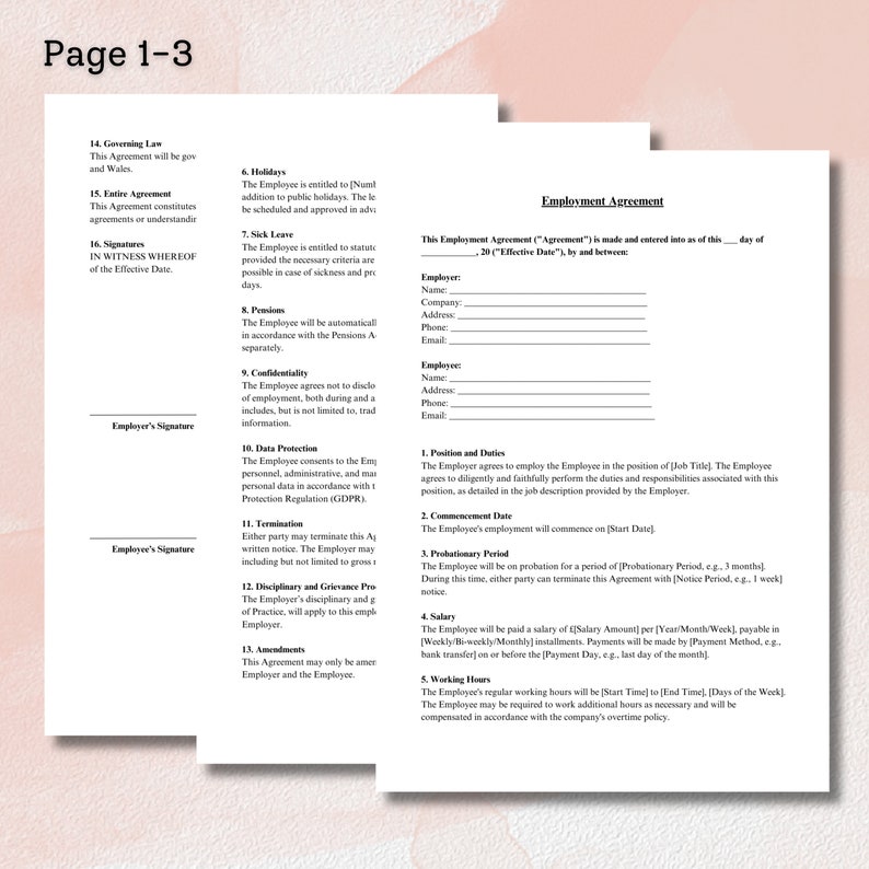 Employment Agreement - Mircrosoft Word / Google Docs Editable and ...