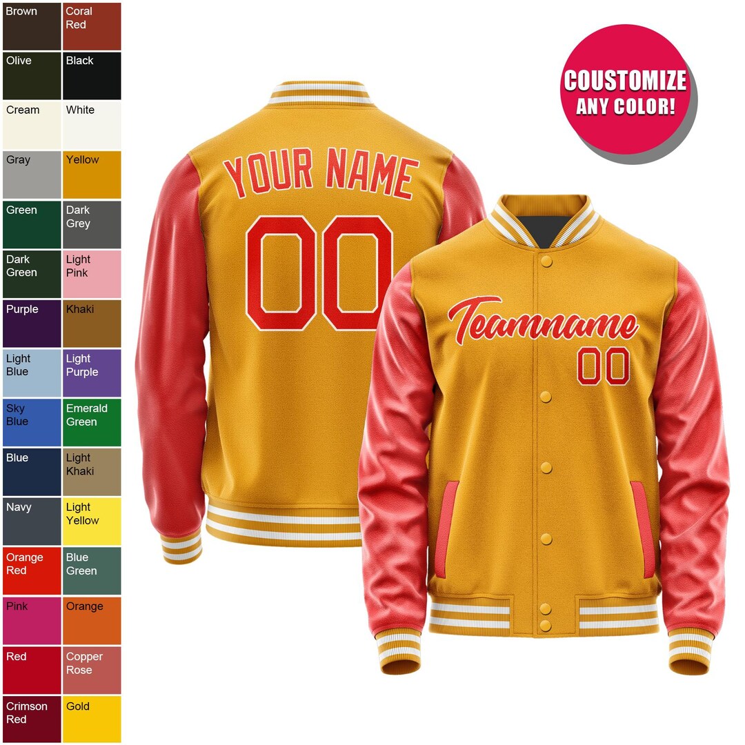 Personalized Yellow Varsity Jacket Custom Men Women Casual Baseball ...