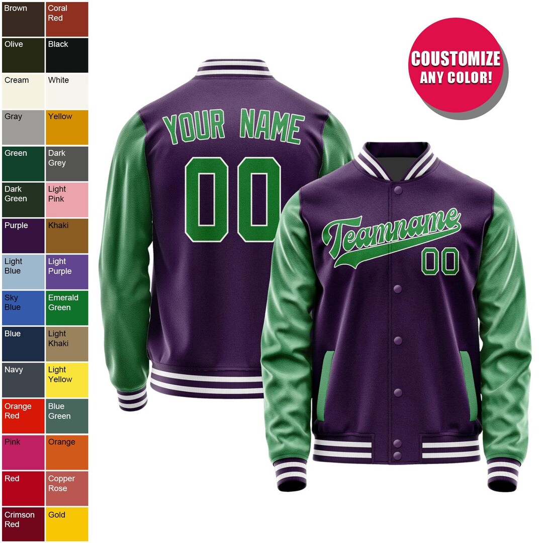 Custom Purple Men's Varsity Jacket Color Block Letterman Baseball ...