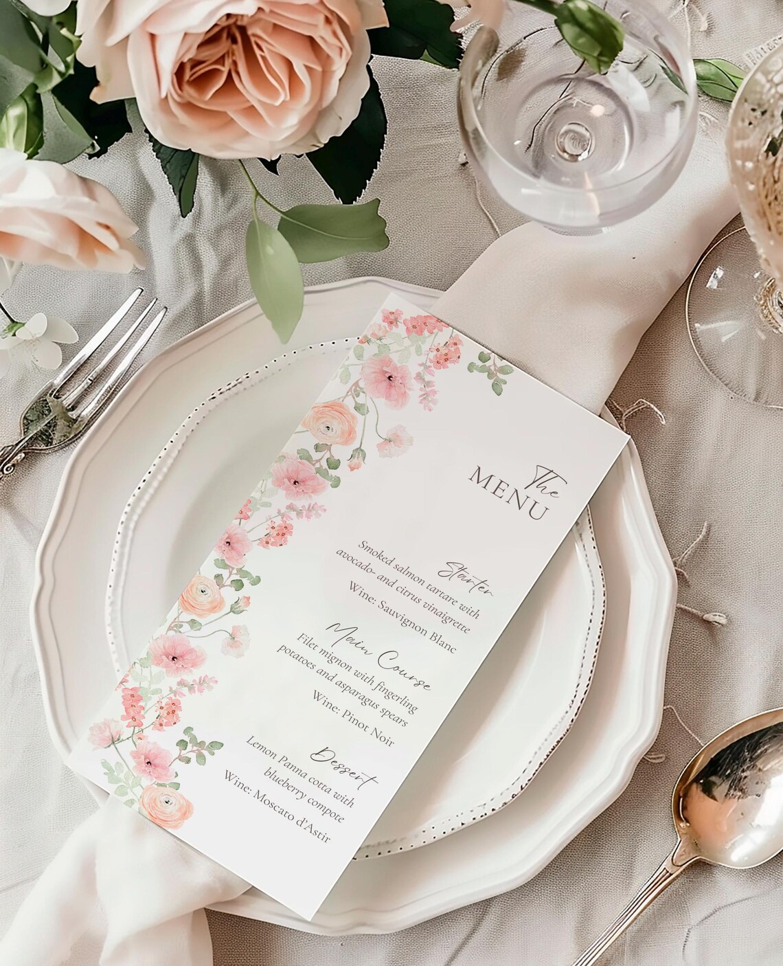 Pink Peony Wedding Menu Card, Pastel Garden Party Menu, Pastel ...